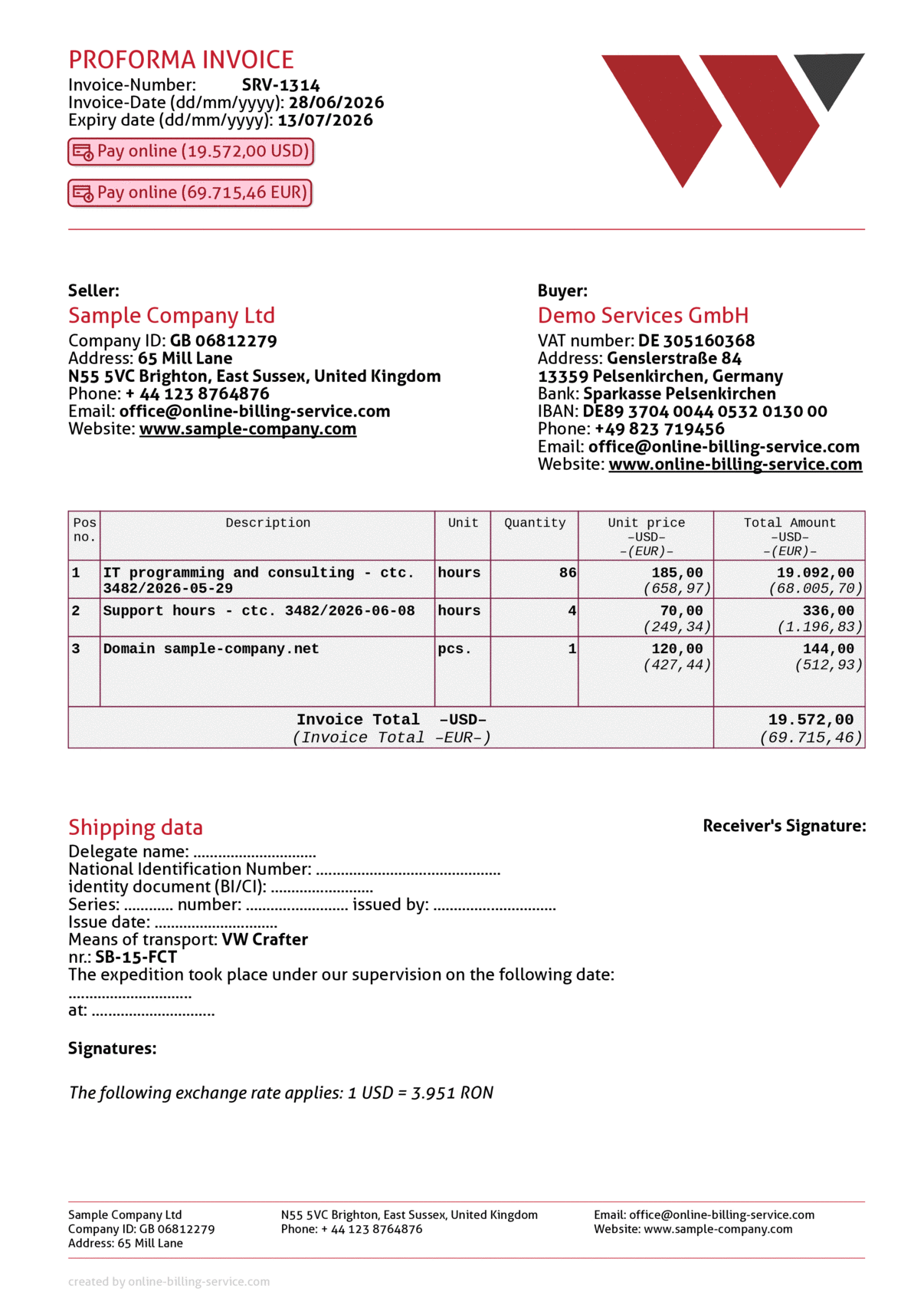 Online Sample Proforma Invoices Proforma Invoice Templates